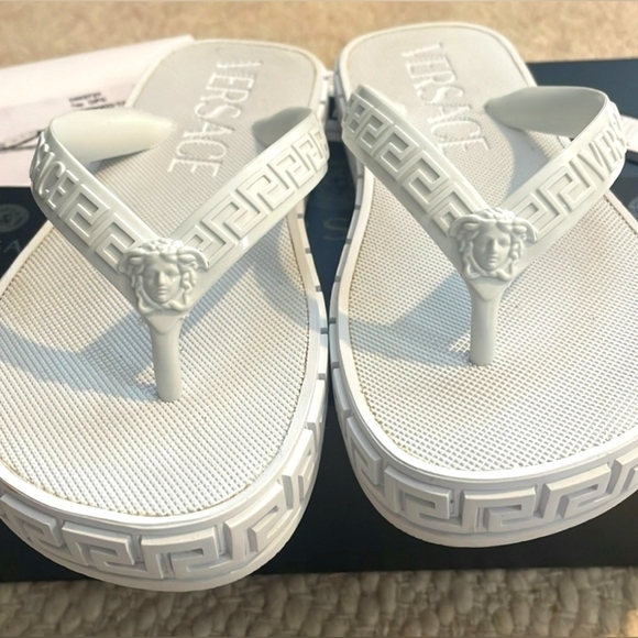 Versace | Shoes | Nib Versace Medusa Head Off White Flip Flops 345 ...